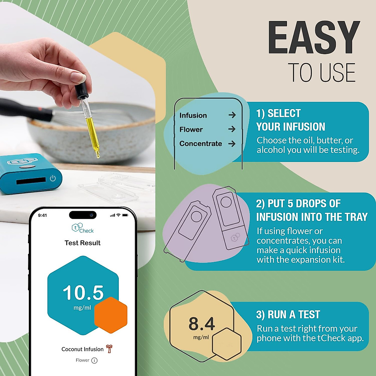 tCheck 3 Portable Potency Tester with Reusable Tray | UV Spectrometer for Accurate Potency Testing - Herbal Kit for Infusions, Edibles, Concentrates & Oils (Not for Flower Testing) Blue