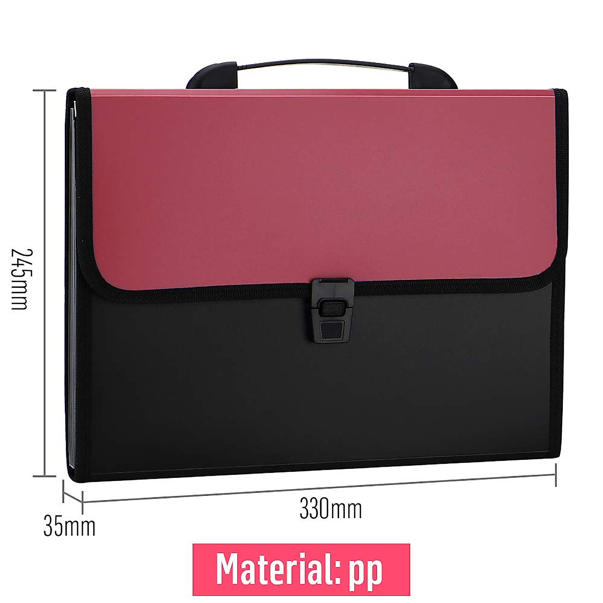Expanding File Folder with Handle, 2019 New 13-Pocket Plastic Expandable File Organizer, A4 Size Waterproof & Durable Accordion File Organizer for School, Office（Red）