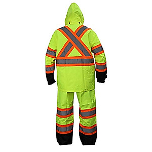 New York Hi-Viz Workwear RK Safety RW-CLA3-TLM55 Class 3 Rain suit, Jacket, Pants High Visibility Reflective Black Bottom with X pattern (Large, Lime)