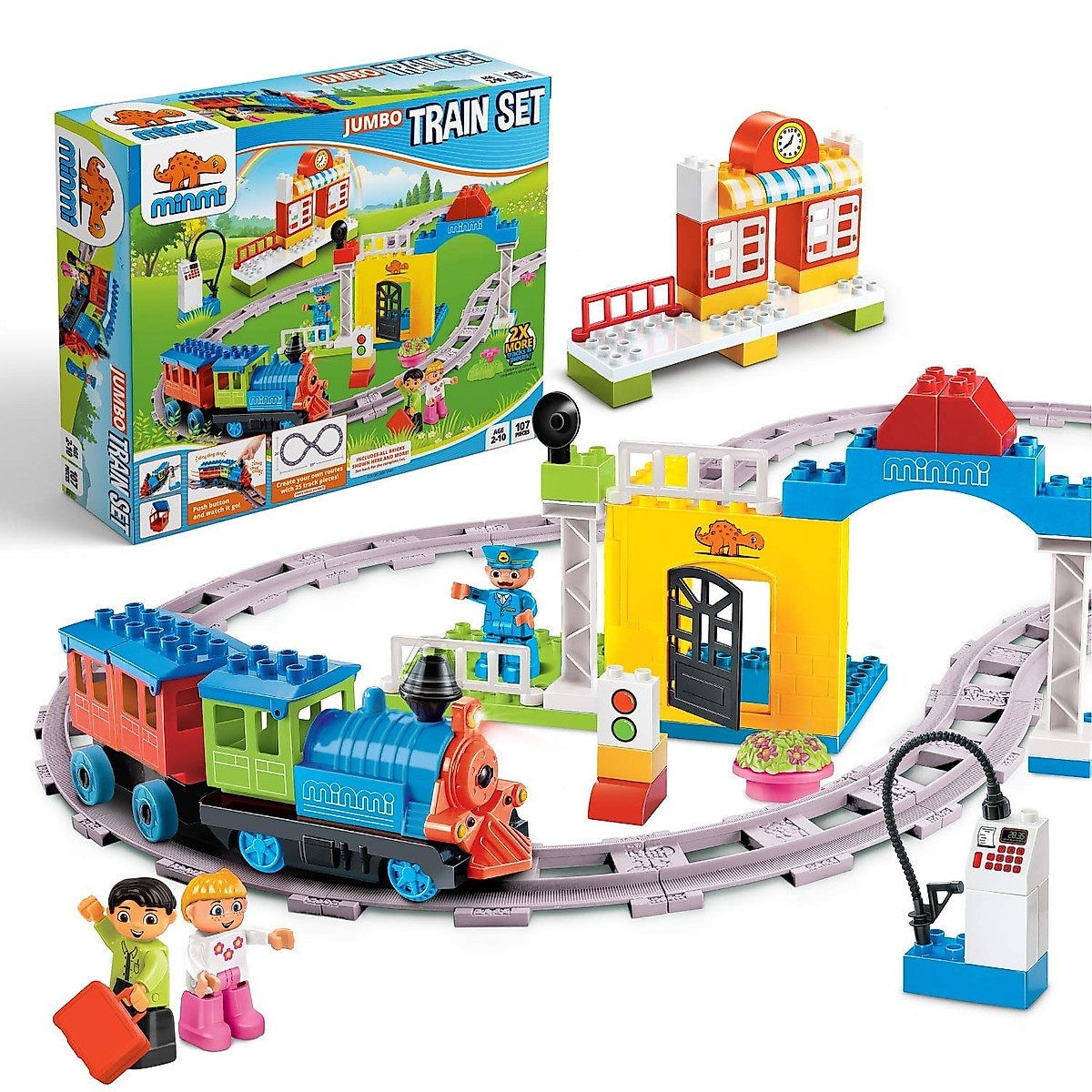 Electric Train Set-Toddler Train Toy Figures & Playsets for Age 2-10Year Old Boy Toy Trains, Kids Toy Train Sets for Boys&Girls, Mini Engine Steam Train Model Train (107 Pieces)