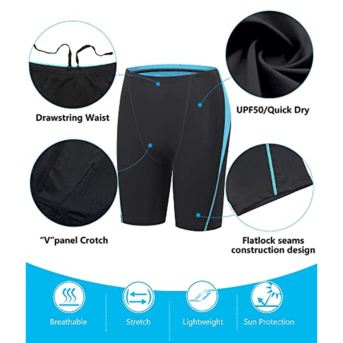 MIVEI Boys Swim Jammers - Youth Competitive Swim Racing Team Swimming Shorts Swimsuit Trunks Bathing Suit Quick Dry UPF 50+ Black/Blue