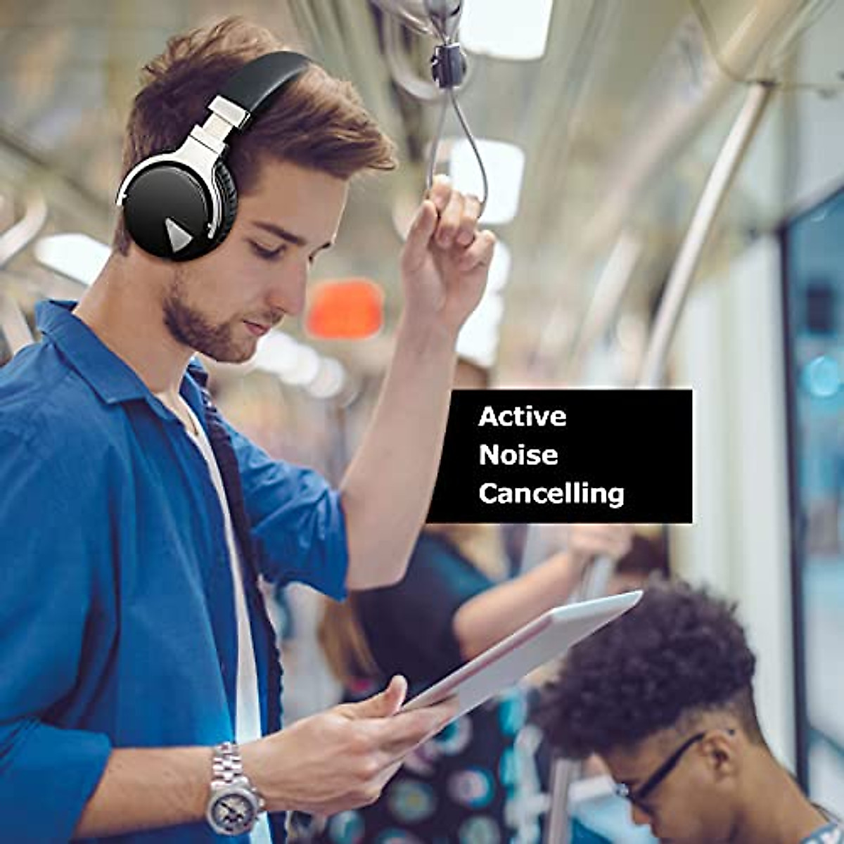 Tapvos E7 Noise Cancelling Over The Ear Headphones with Wireless Bluetooth, Built-in Microphone, Deep Bass, 28 Hours Playback, Works with Android and Windows (Black)