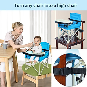 Travel Booster Seat & Activity Chair Folding Portable High Chair for Eating Dining, Camping, Park, Beach or Grandma Use, 2 Oversized Removable Tray with Cup Holder for 6-36 Months Baby(Lvory