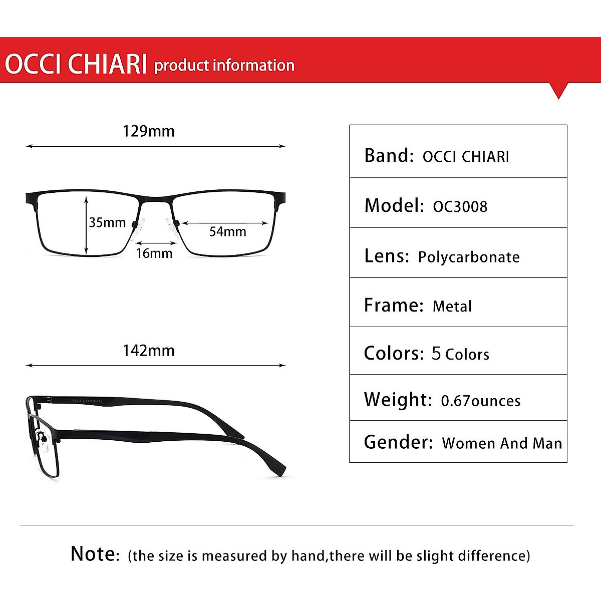 OCCI CHIARI Fashion Blue Light Blocking Glasses for Men Metal Frame Eyeglasses Men's Computer Glasses Optical Eyewear Frame Clear Lense Spring Hinge(Black)