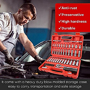 YIYITOOLS 74 Pcs 1/4" Drive Socket Set,1/4-Inch Drive Master Socket Set with Ratchets,Extensions with 1/4" Drive Bits Set,Universal Joint (5/32-Inch- 9/16-Inch, 4mm-14mm)