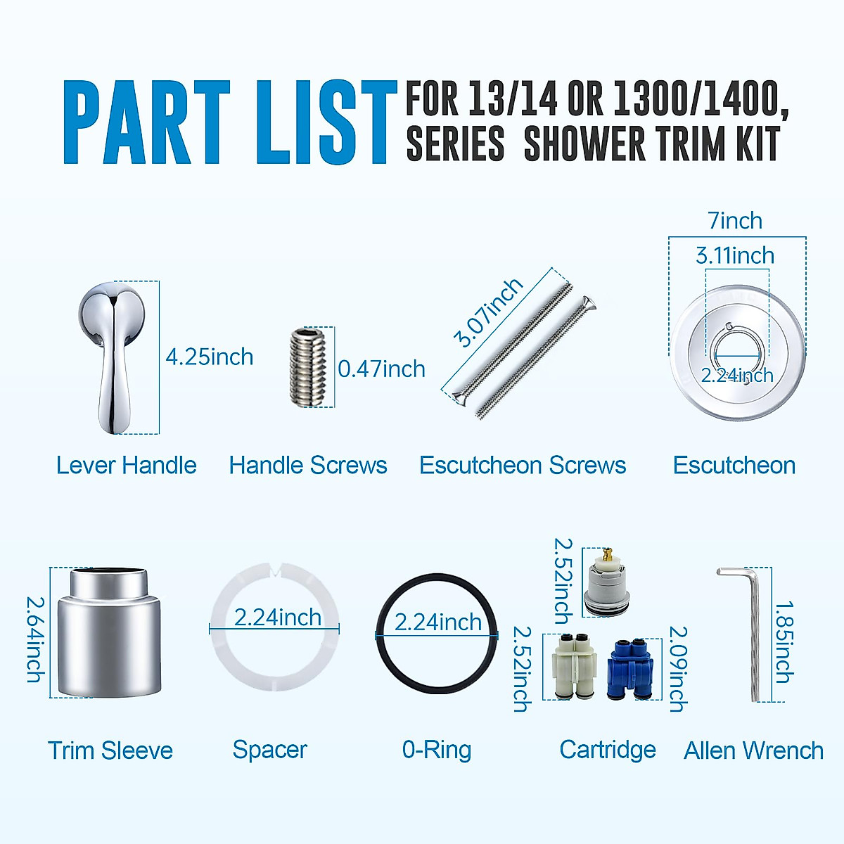 Replacement for Delta Classic 13 Series Single-Function Trim Kit, T13020 Chrome Shower Handle, Fit Delta Shower Valve R10000 Series (2 Style of Cartridge Included)