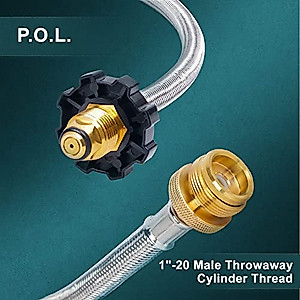 GASPRO 1lb to 20lb Adapter, 1lb Propane Adapter for Disposable Throwaway Cylinder, and 5 Feet Propane Hose Adapter 1lb to 20lb, Fit for Mr. Heater Buddy Heater, Propane Torch, etc