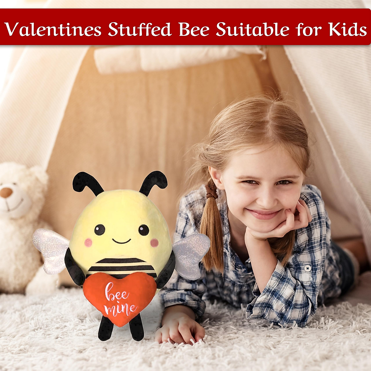 Light Autumn Bee Mine 10" Stuffed Animal Gifts - Valentines Day Stuffed Animals - Girlfriend Gifts - Valentine's Gift for Her - Cute Funny Vday Gifts for Boyfriend and Girlfriend