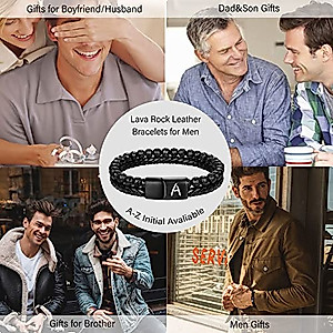 Bracelets for Men Letter C Beaded Initial Bracelet Mens Gifts for Birthday Lava Rock Cuff Bangle Leather Gifts for Him I Love You Engraved Birthday Retirement Christams Jewelry