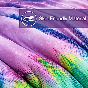 A Nice Night 6Pcs Bed in a Bag Bedding Set Tie Dye Galaxy Children Comforter Set, Psychedelic Swirl Pattern Colorful Boho, BoysGirls Quilt Sets,Purple,Full