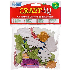 Baker Ross AR764 Christmas Glitter Foam Stickers - Pack of 120, for Kids' Christmas Crafts and Art Projects, Cards, Party Bags, and Ornaments