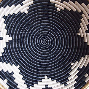 16" X-Large African Basket- Chwele/Rwanda Basket/Woven Bowl/Sisal & Sweetgrass Basket/Black, White, Tan