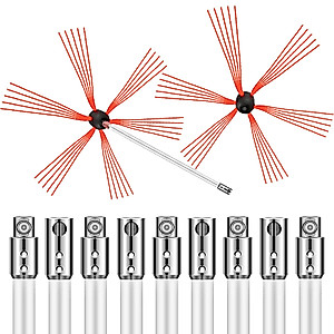 VEVOR Chimney Sweep Kit 33FT Length, Chimney Brush Kit with 10 Nylon Flexible Rods and 2 Brush Head, Rotary Chimney Cleaning Kit Driven by Drill, Chimney Brush Rod Kit for Cleaning Fireplace