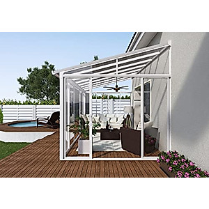 Palram - Canopia Sanremo 10x14 Enclosed Patio Cover with Screen Doors, White DIY Sunroom Kit Lean to Gazebo with Walls to Cover Patio Furniture, Deck, & Porch, UV Protected Polycarbonate Shelter
