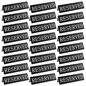 Metal Reserved Table Signs Reserved Sign Reserved Desk Signs Double Sided Table Stand Tents Sign Reserved Seating Signs for Wedding Restaurant Parties Ceremony, 5.91 x 3.15 Inch (Black, 24 Pcs)