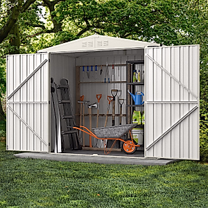 Goplus 6.8 x 3.8 FT Metal Outdoor Storage Shed, Snap-on Structures for Efficient Assembly, All-Weather Color Steel Utility Storage House w/Lockable Door, Bike Tool Sheds for Garden Yard Lawn Patio