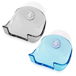 kwmobile 2x Razor Holder with Suction Cup - Self-Adhesive Shaver Wall Mount - Bathroom Organizer for Glass and Tiles - Black/Light Blue/Transparent