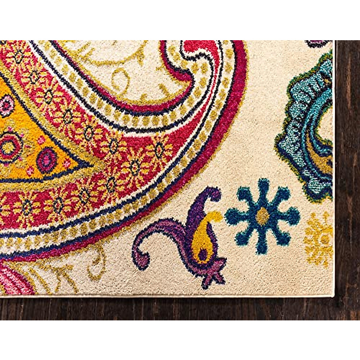 Unique Loom Estrella Collection Colorful, Paisley, Floral, Abstract, Modern Area Rug, 2 ft 7 in x 10 ft, Beige/Pink