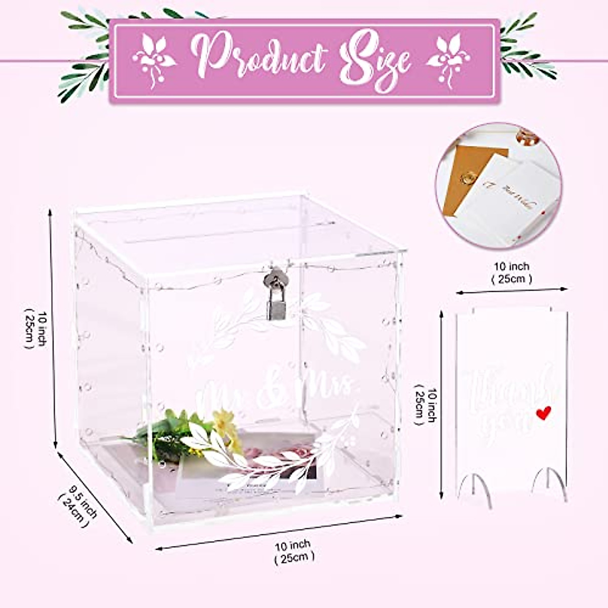 HYMENEX Wedding Card Box, Card Box for Wedding Reception, Wedding Card Box with Lock Acrylic Wedding Card Holder Decoration Gift Card Box for Wedding Anniversary Party Graduation Birthday Baby Shower