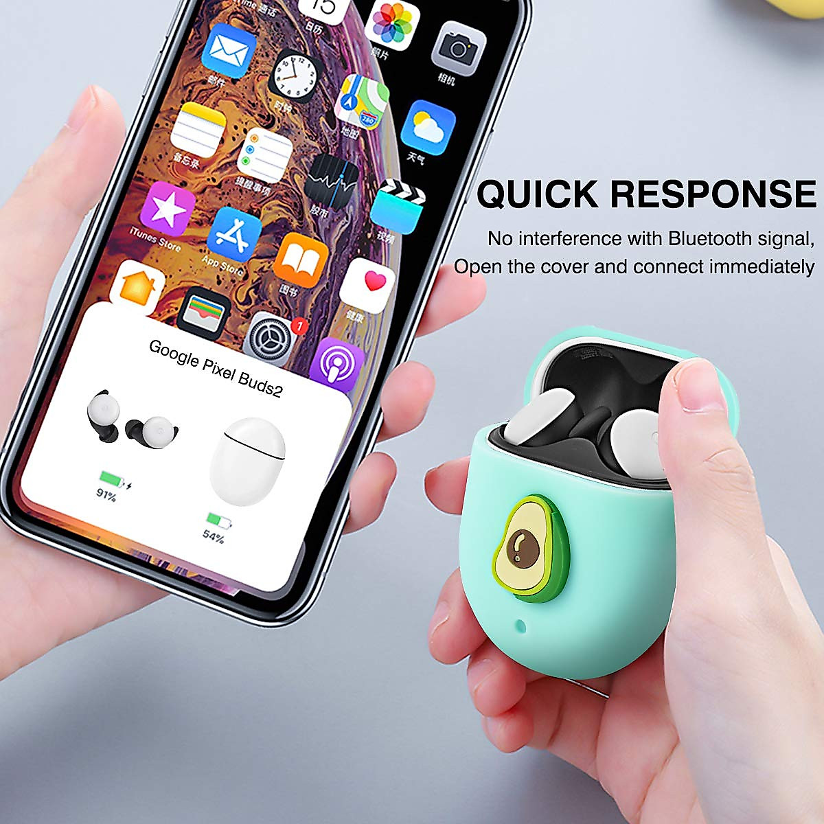 Newseego for Google Pixel Buds 2(2020) Case, Cute 3D Funny Protective Cover Soft Silicone Cartoon Shockproof Case for Google Buds 2 with Keychain Fashion Design Support Wireless Charging-Avocado