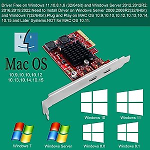 PCI Express to 2X USB 3.1 GEN2 Type C 10Gbps Ports Card for Windows 7, 8.1, 10, 11 (32/64) and MAC OS 10.9,10.10,10.12,10.13,10.14,10.15 PCs, Built in Smart Power Control Technology (PCE-U312C)