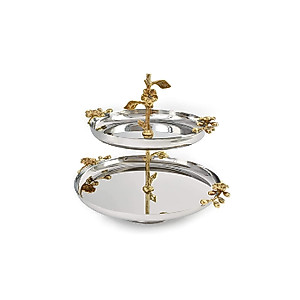 Serene Spaces Living Orchid Stem Two Tiered Serving Stand, Stainless Steel Display Tray for Fruits, Cookies, Macarons, Cakes, Pastry, Appetizer, 12" Tall, Tiers- 10" & 12.5" Diameter