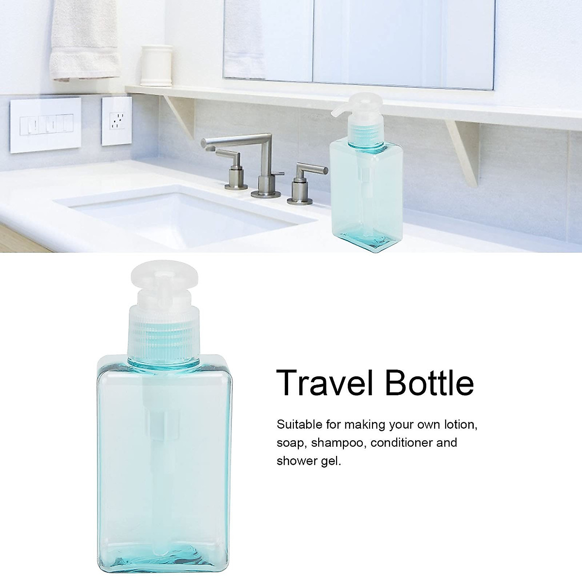 FIYO 100ML 3Pcs Plastic Bottles with Pump Dispenser, Liquid Soap Bottle Lotion Container Portable Travel Empty Shampoo Pump Bottles for Home Travel Use(Blue)