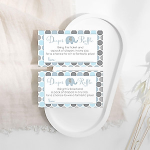 Blue Elephant Diaper Raffle Tickets, Boys Baby Shower Games for Prizes, Baby Shower Diaper Raffle Invitation Insert Cards, 25 Pack
