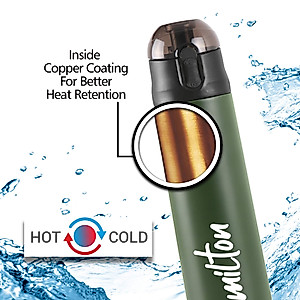 MILTON New Crown 400 Thermosteel 24 Hours Hot and Cold Water Bottle, 350 ml, Green | Easy to Carry | Office, Hiking, Trekking, Travel, Gym, Home, Kitchen Bottle