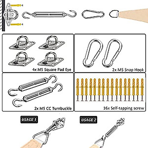 JLCP 2.5X2.5M Waterproof Square Sun Shade Sail, Outdoor Patio Party Rectangle Sunscreen Awning with Fixing Kit,Anti-UV/Sun Protection Garden Sun Shade Canopy with 4 Free Rope,Light Brown