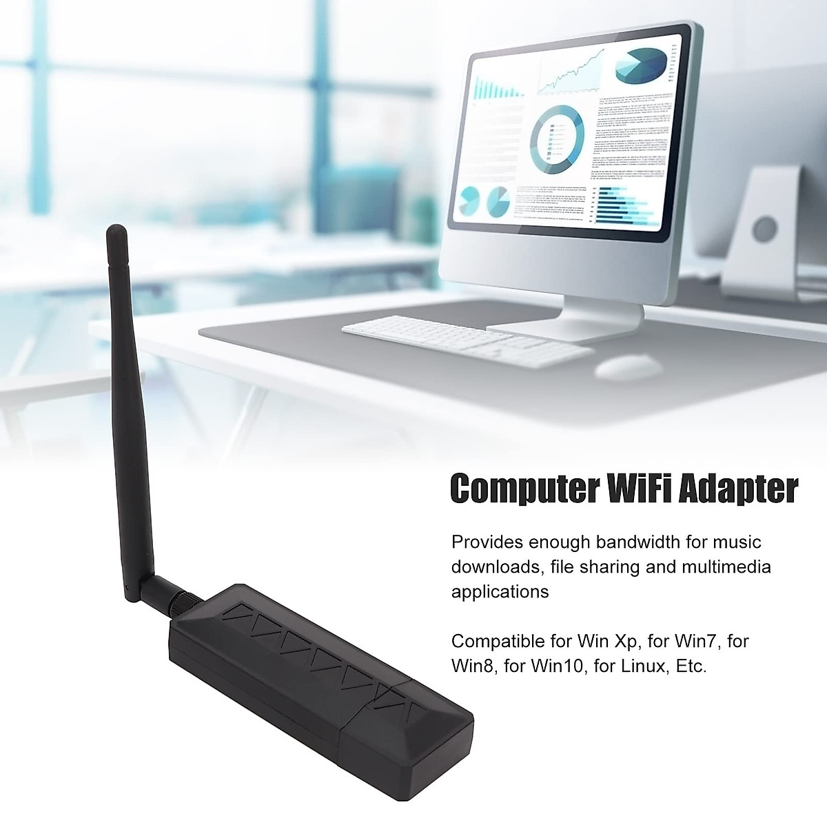 Wireless USB WiFi Adapter for Win Xp Win7 Win8 Win10, WiFi Adapter for Desktop PC, 2.4G WiFi Dongle Wireless Adapter USB Computer Network Adapters