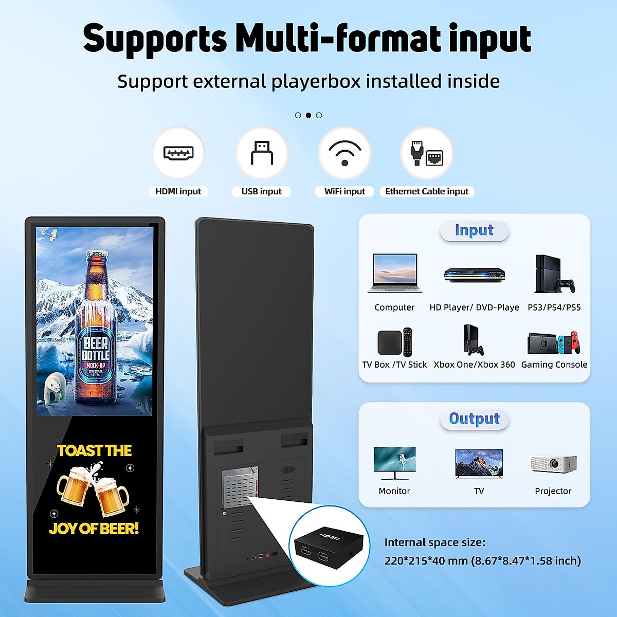YCKJNB 49 inch Indoor Digital Signage 2K Touchscreen IPS Floor Standing Digital Kiosks Interactive Displays with WiFi HDMI/USB Input Auto AD Player, Android OS Black