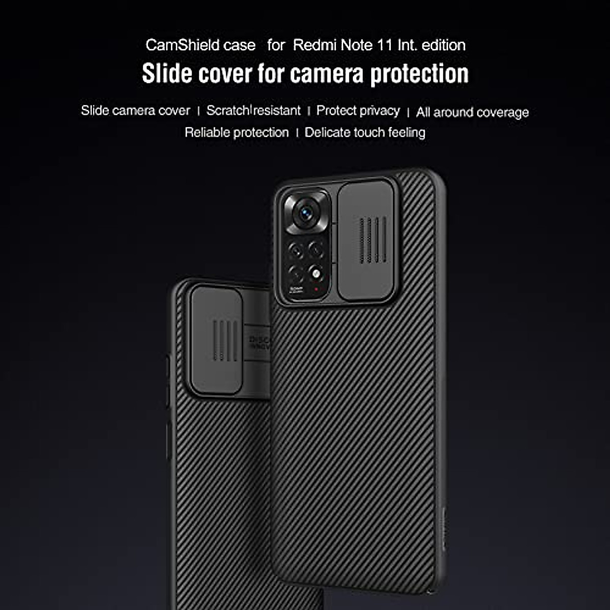 XiaoMi RedMi Note 11 (4G) Case with Camera Cover,Slim Fit Thin Polycarbonate Protective Shockproof Cover with Slide Camera Cover, Upgraded Case for XiaoMi RedMi Note 11 (4G) (Black)