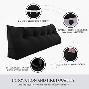 BNCKTRD Triangle Headboard Pillow - 3 in 1 Large Bed Pillow as Wedge Reading Pillow, Large Couch Daybed Pillow or Positioning Support Backrest Back Cushion for Sitting in Bed Velvet Cal King Black