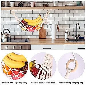 Macrame Fruit Hammock with Hooks - Hanging Fruit Hammock for Kitchen Under Cabinet Handwoven Veggie Banana Hammock for Kitchen Décor