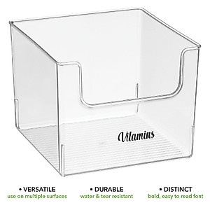 mDesign Deep Plastic Home Storage Organizer Bin - Container for Bathroom - Open Front Design - 8 Bins + 32 Labels - Clear