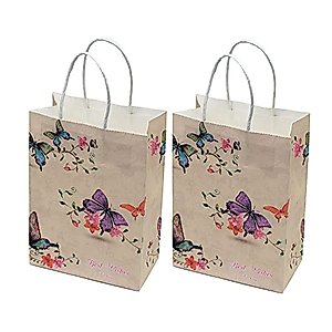 YYaaloa 20pcs Small Gift Bags Kraft Paper Bags with Handle Butterfly flower Party Favor Bags for Baby Shower Kids Birthday Wedding Xmas Party Supplies Restaurant takeouts, and Store Owners (20)