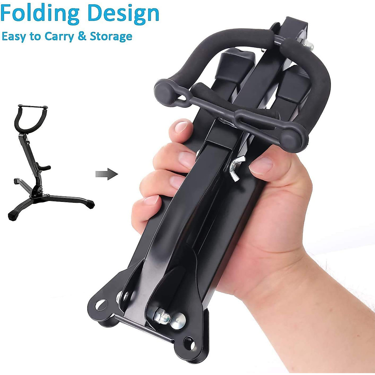 Foldable Saxophone Stand, Alto/Tenor Sax Stand Metal Triangle Base Cotton Strap