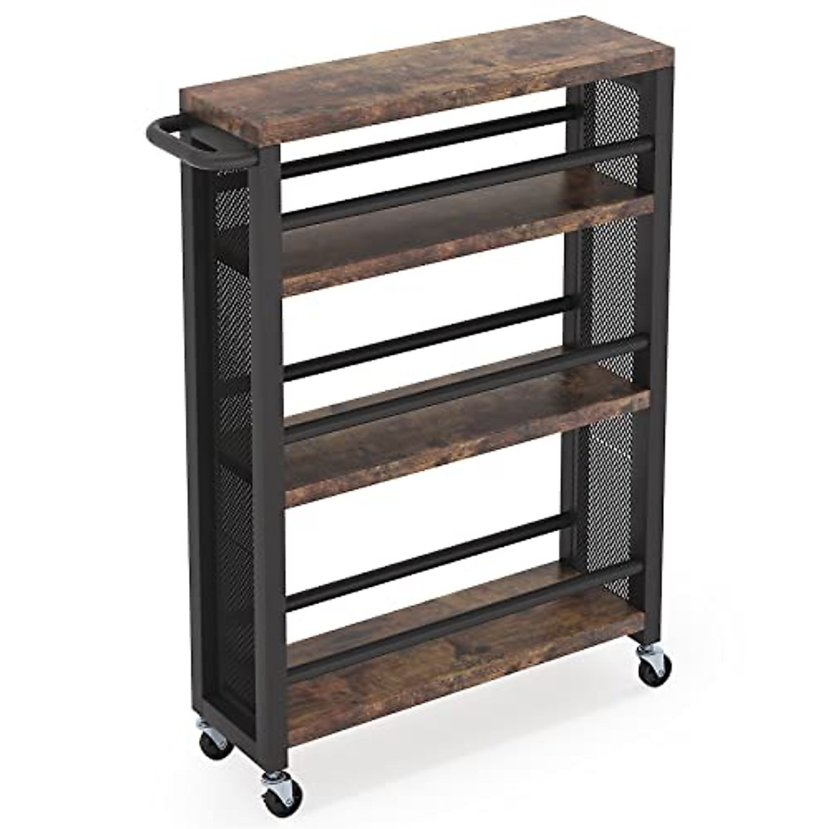 LITTLE TREE 4-Tier Slim Rolling Storage Cart with Handle, Narrow Utility Trolley carts with Wheels for Small Place