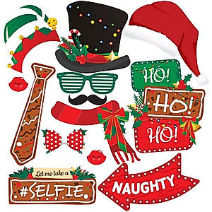Christmas Photo Booth Props 38pc Set - Christmas Party Decorations, Christmas Games, Christmas Party Favors & Supplies for Kids Adults - Christmas Photo Props Christmas Table Decorations Accessories
