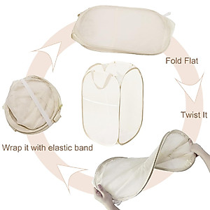 Aplter Pop Up Laundry Basket Folding Laundry Hamper Mesh Hamper Storage Bin for College Dorms, Travelling, Crusing, Camping, Beige