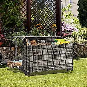 YITAHOME Outdoor Wicker Patio Poolside Float Storage, PE Rattan Rolling Pool Float Caddy for cushions, Floaties, Noodles, Life Vests, Beach Balls, Toys, Patio Furniture (Gray)