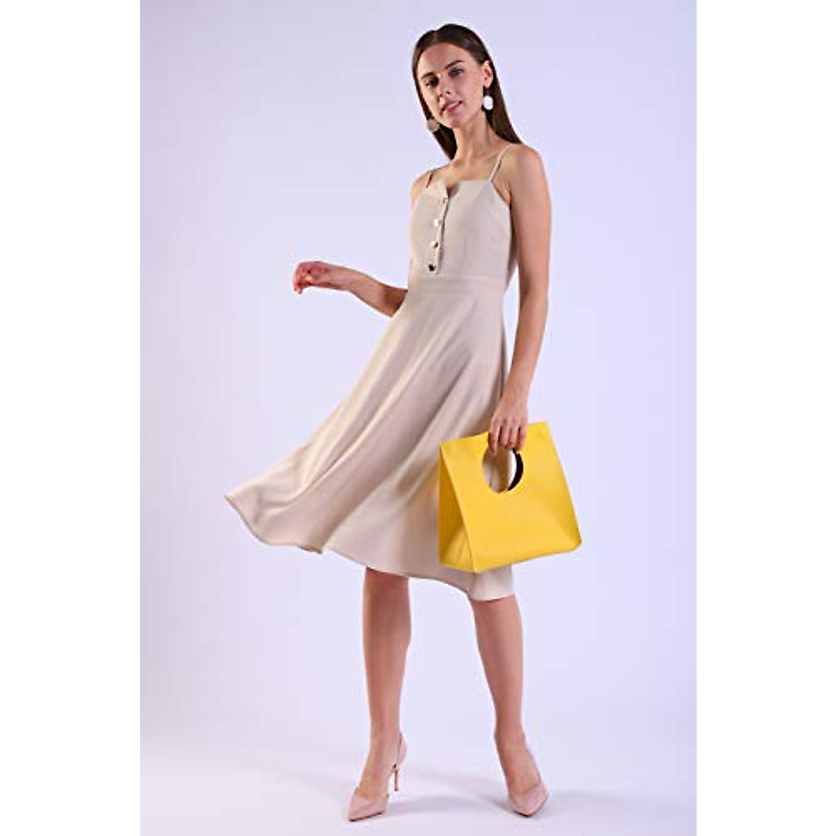 HOXIS Vintage Minimalist Style Soft Pu Leather Handbag Clutch Small Tote (Yellow)