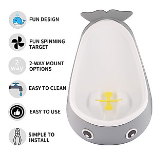 Potty Training Urinal for Boys - Cute Whale Training Urinal/Potty Urinal Pee Trainer Urine(Grey Whale)