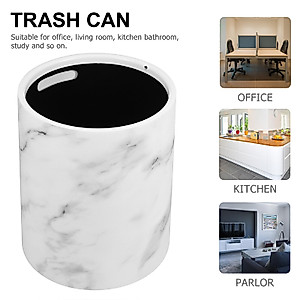 ABOOFAN Marble Design Small Trash Can, Plastic Round Trash Can Bathroom Wastebasket Garbage Can Office Recycle Bin for Bathroom Bedroom Home Office White