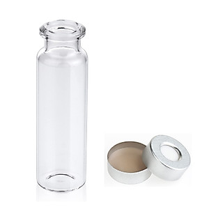 PEKYBIO 20mm, Borosilicate Glass Standard Crimp Headspace Vial,20ml Capacity,Flat Bottom,Beveled Finish,22.5x75mm and Aluminum Crimp Seal with Natural PTFE/White Silicone Septa