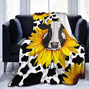 Cow Print Sunflower Flannel Fleece Blanket Plush Blanket Air Conditioning Blanket Throw Blanket Ultra-Soft Cozy Blankets for Bed Couch Chair Car Living Room 50"x40"