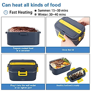 HELIJIA Electric Lunch Box Food Heater, 110V/12V/24V 3 in 1 Portable, Leak-Proof, Lunch Heater Microwave, for Car Truck Home, with Detachable 1.8L 304 Stainless Steel Container (Blue)