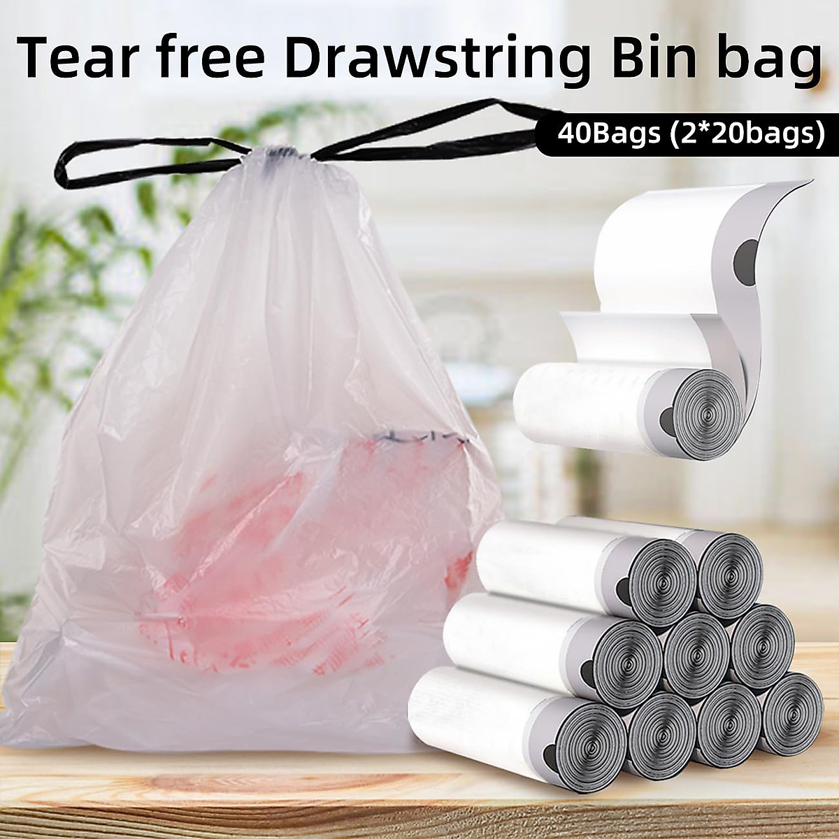 4 Gallon Trash Bags, 40 Count Drawstring Garbage bags, Thickened Unscented Wastebasket Liners for Bathroom Bedroom Office Trash Can