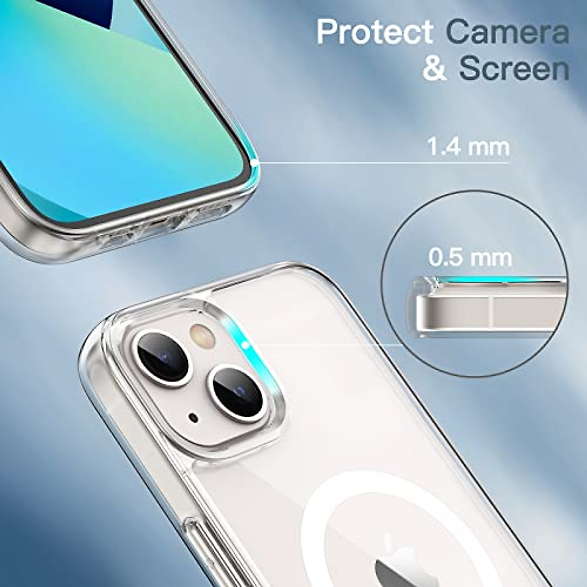 JETech Magnetic Case for iPhone 13 6.1-Inch Compatible with MagSafe Wireless Charging, Shockproof Phone Bumper Cover, Anti-Scratch Clear Back (Clear)